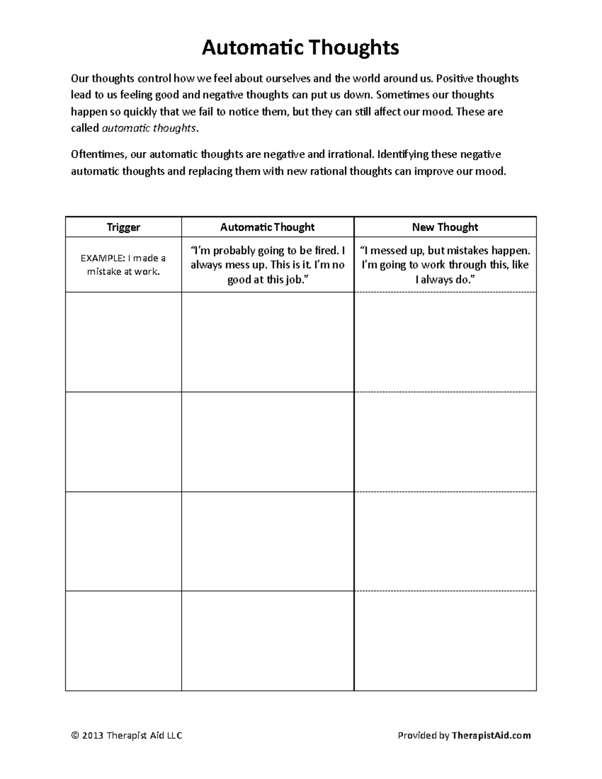 Automatic-thoughts - sxhdh - Psychology - Christ University - Studocu