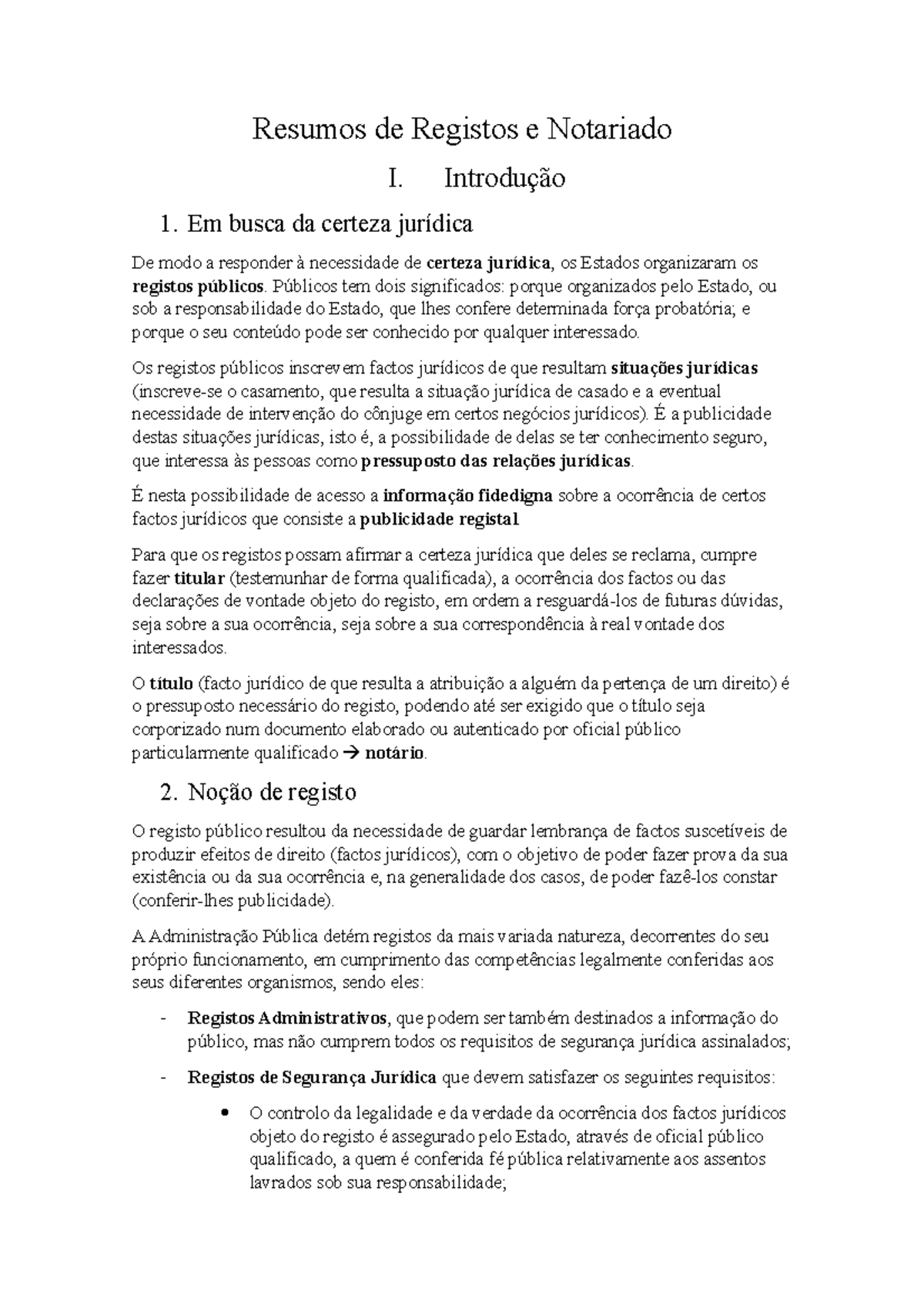 Resumos De Registos E Notariado Introdução 1 Em Busca Da Certeza