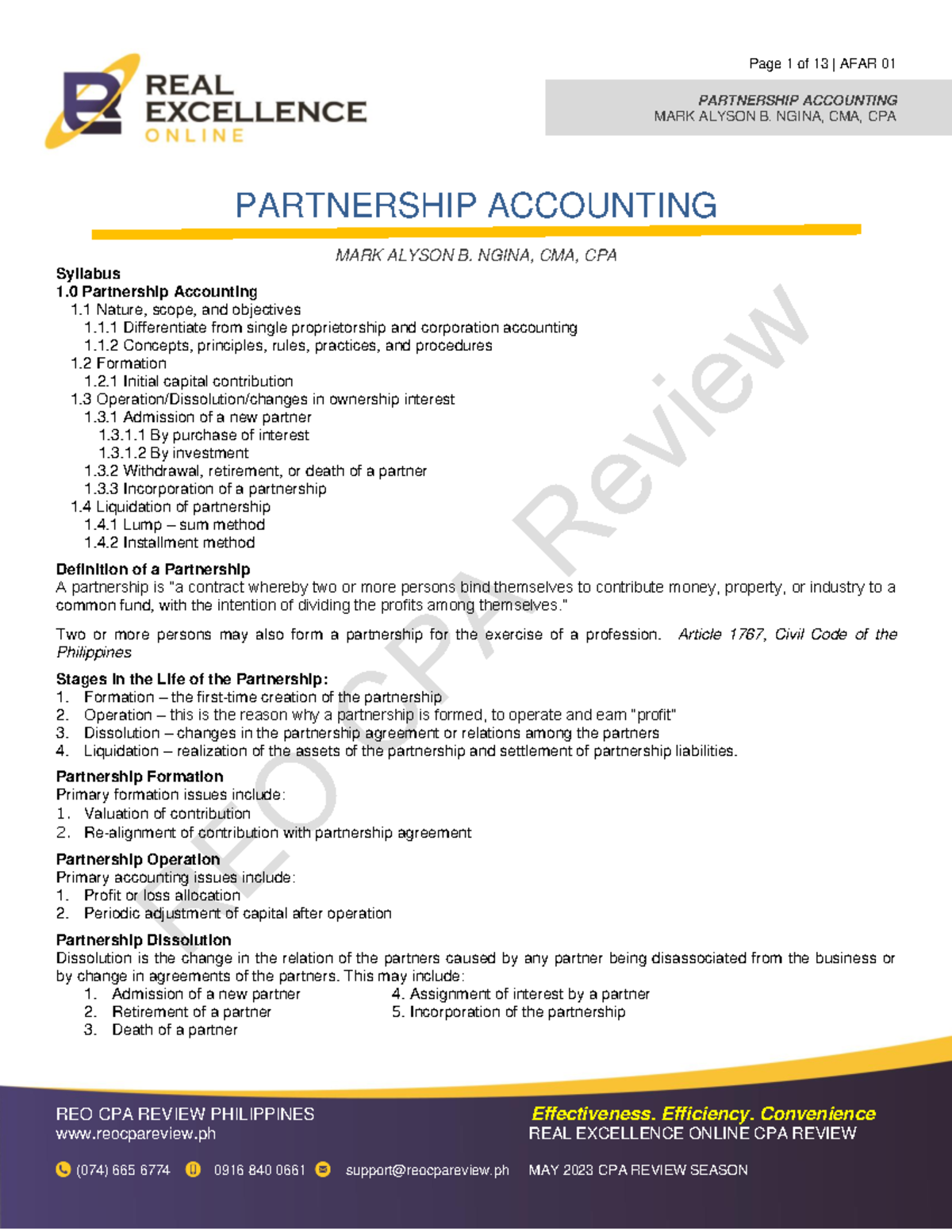 AFAR.01 Partnership Accounting - REO CPA Review PARTNERSHIP ACCOUNTING ...