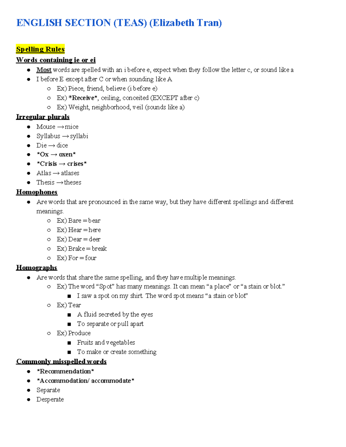 English Section (TEAS) - ENGLISH SECTION (TEAS) (Elizabeth Tran ...