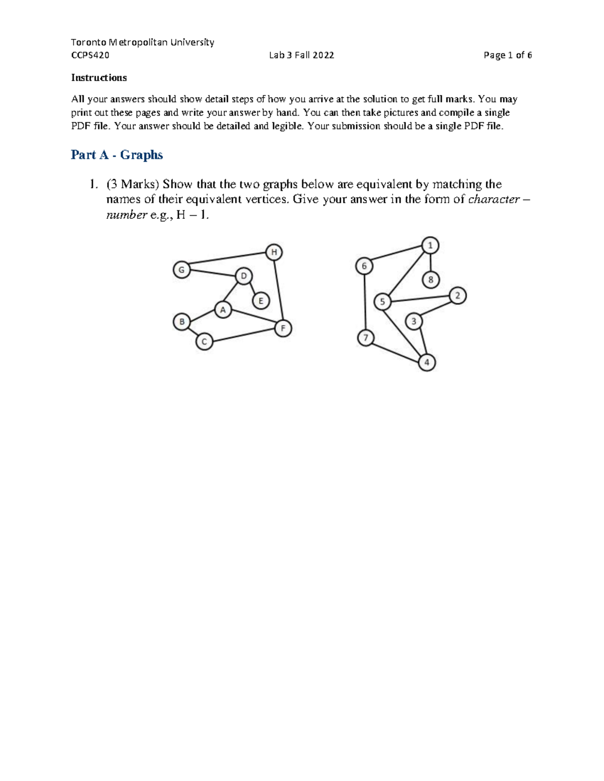 CCPS420-Lab3-F2022 - Discrete Structures - CCPS420 Lab 3 Fall 2022 Page 1 of 6 Instructions All ...