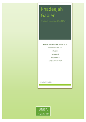 HRV Assessment 03 - UNISA Study Unit: HRV April 2023 Semester 1 ...