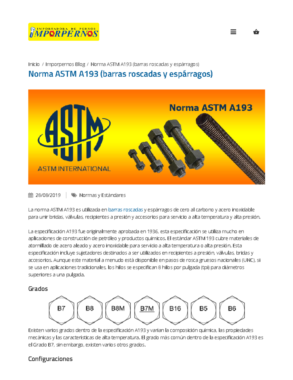 Varilla Roscada Norma - ASTM A193 - Inicio / Imporpernos Blog / Norma ASTM A193 (barras roscadas ...