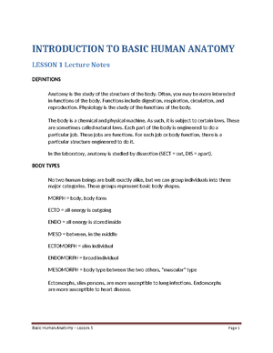 Anatomy 2 Lecture Notes - Basic Human Anatomy Lesson 2: Tissues of the ...