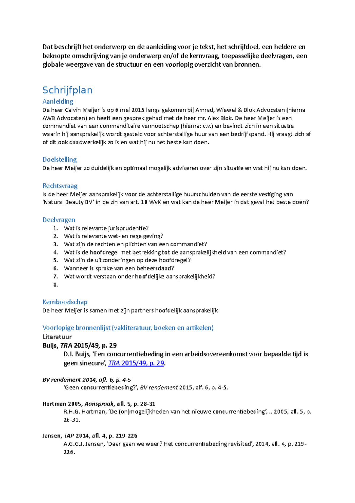 Schrijfplan - Zakelijk schrijven 2 - Dat beschrijft het onderwerp en de ...