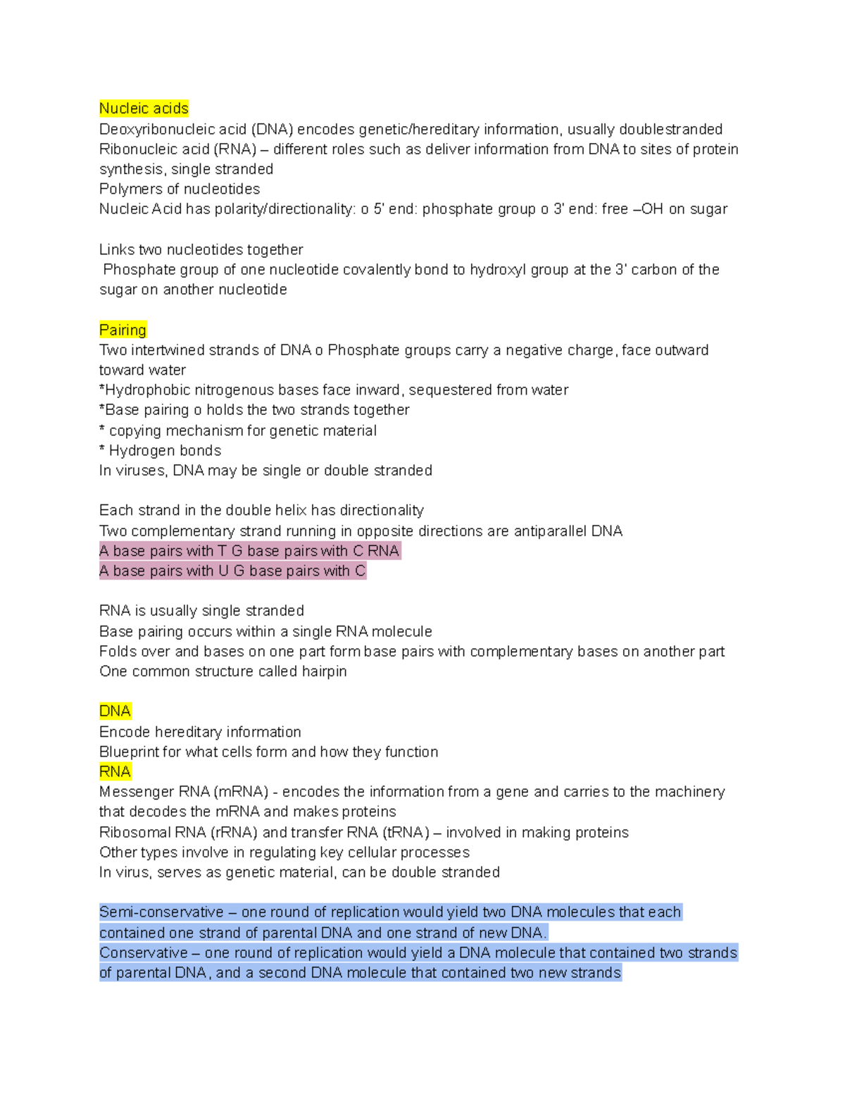 Unit 2 - bmed 1101 - Nucleic acids Deoxyribonucleic acid (DNA) encodes ...