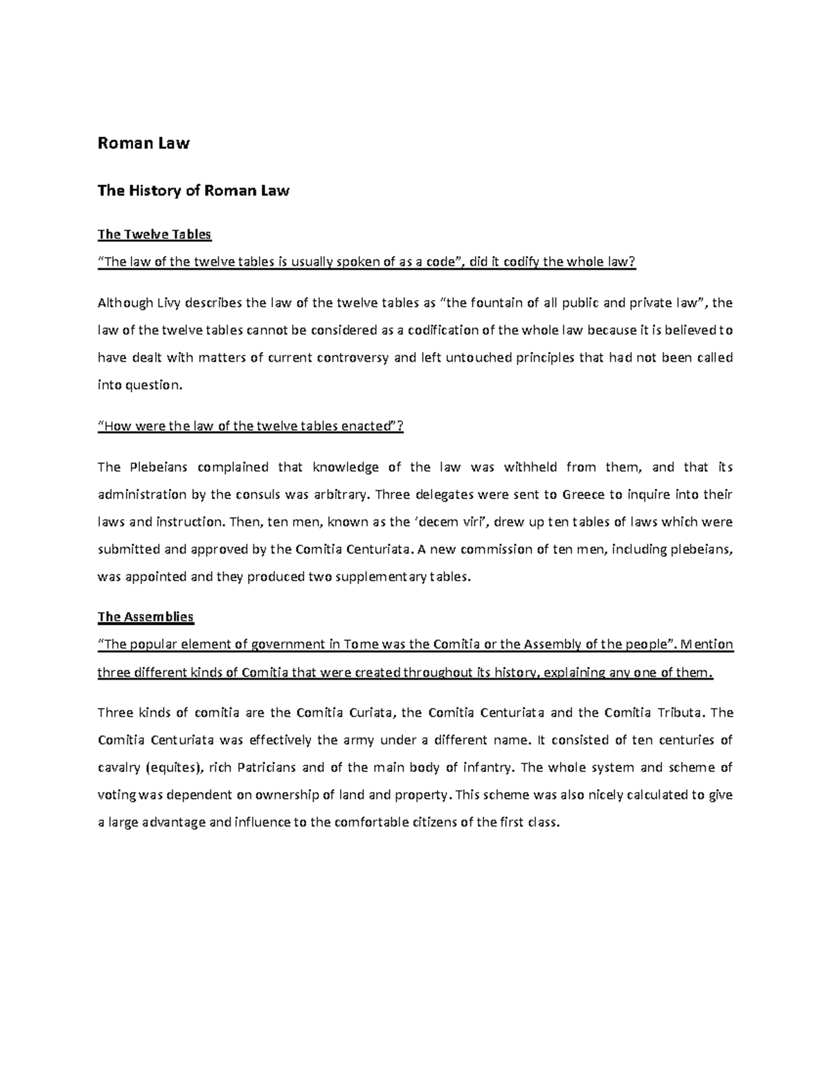 Roman-Law notes from 1st year - Roman Law The History of Roman Law The ...