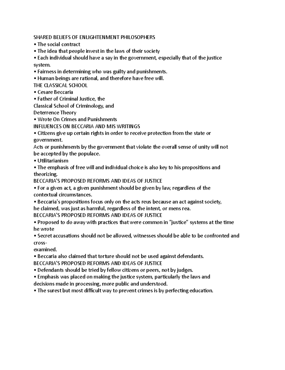 Sociology Of Crime Notes - SHARED BELIEFS OF ENLIGHTENMENT PHILOSOPHERS ...