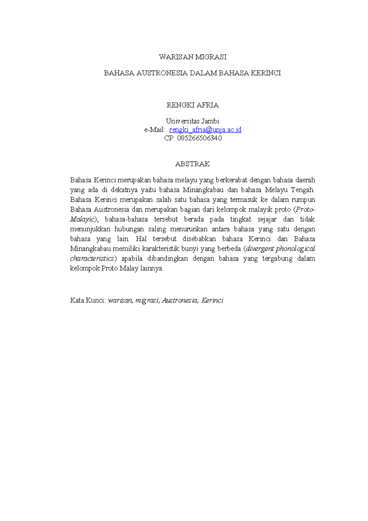 Rengki Austronesia - WARISAN MIGRASI BAHASA AUSTRONESIA DALAM BAHASA ...