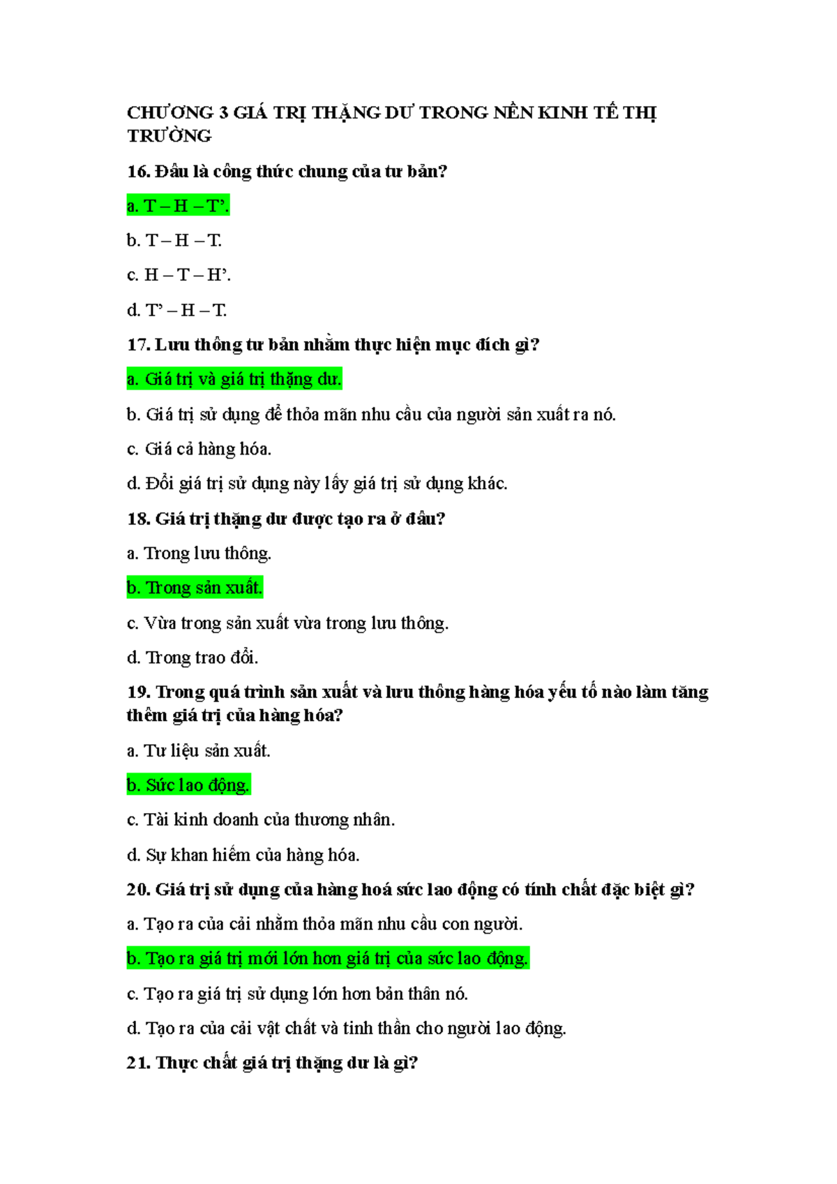 KTCT Mác-Le Nin chuong 2 - CHƯƠNG 3 GIÁ TRỊ THẶNG DƯ TRONG NỀN KINH TẾ THỊ TRƯỜNG Đâu là công ...