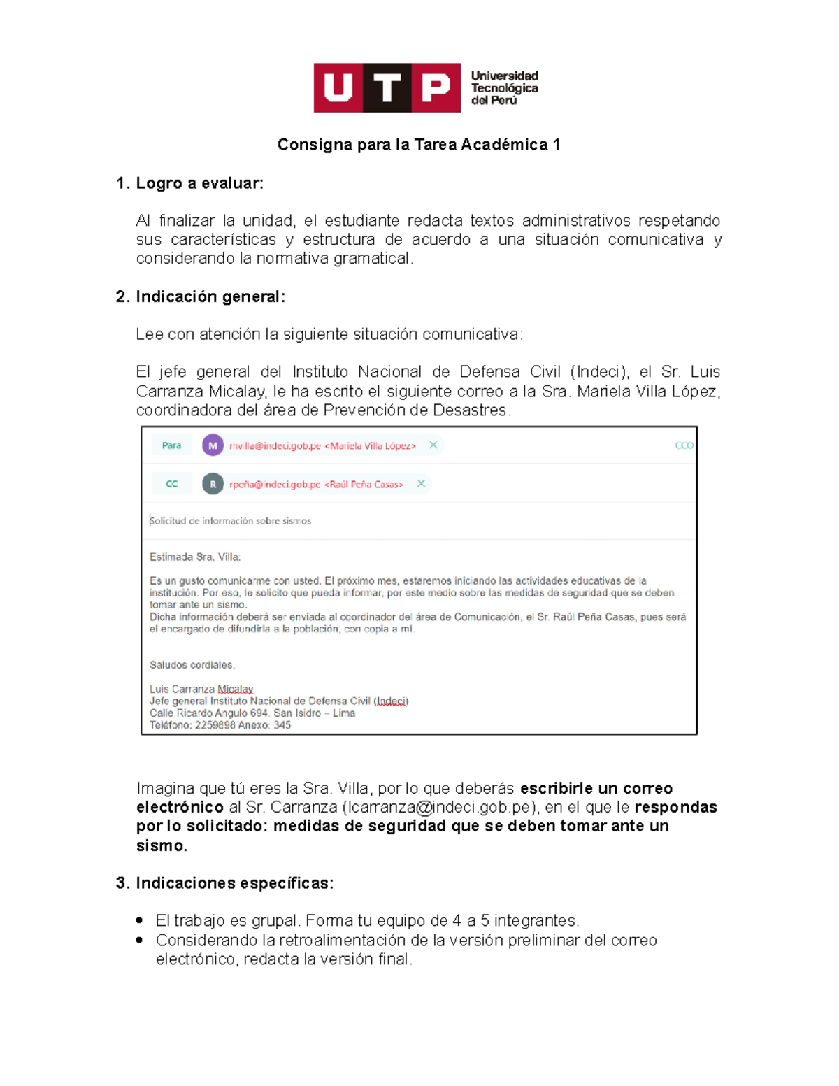 GC N04I Consigna TA 1 21C2A - Consigna para la Tarea Académica 1 1. Logro a evaluar: Al ...