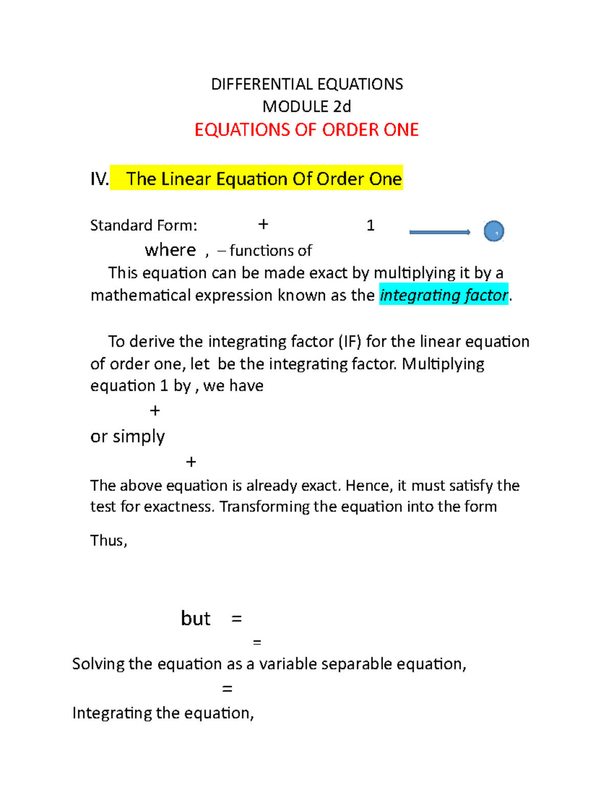 DE-Module-2d - n/a - DIFFERENTIAL EQUATIONS MODULE 2d EQUATIONS OF ...