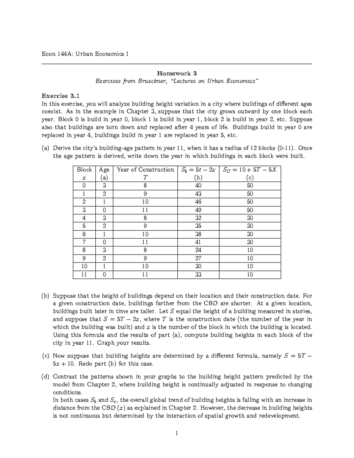 Homework 3 Solutions - lab-9 - cheat Econ 144A: Urban Economics I Homework 3 Exercises from ...