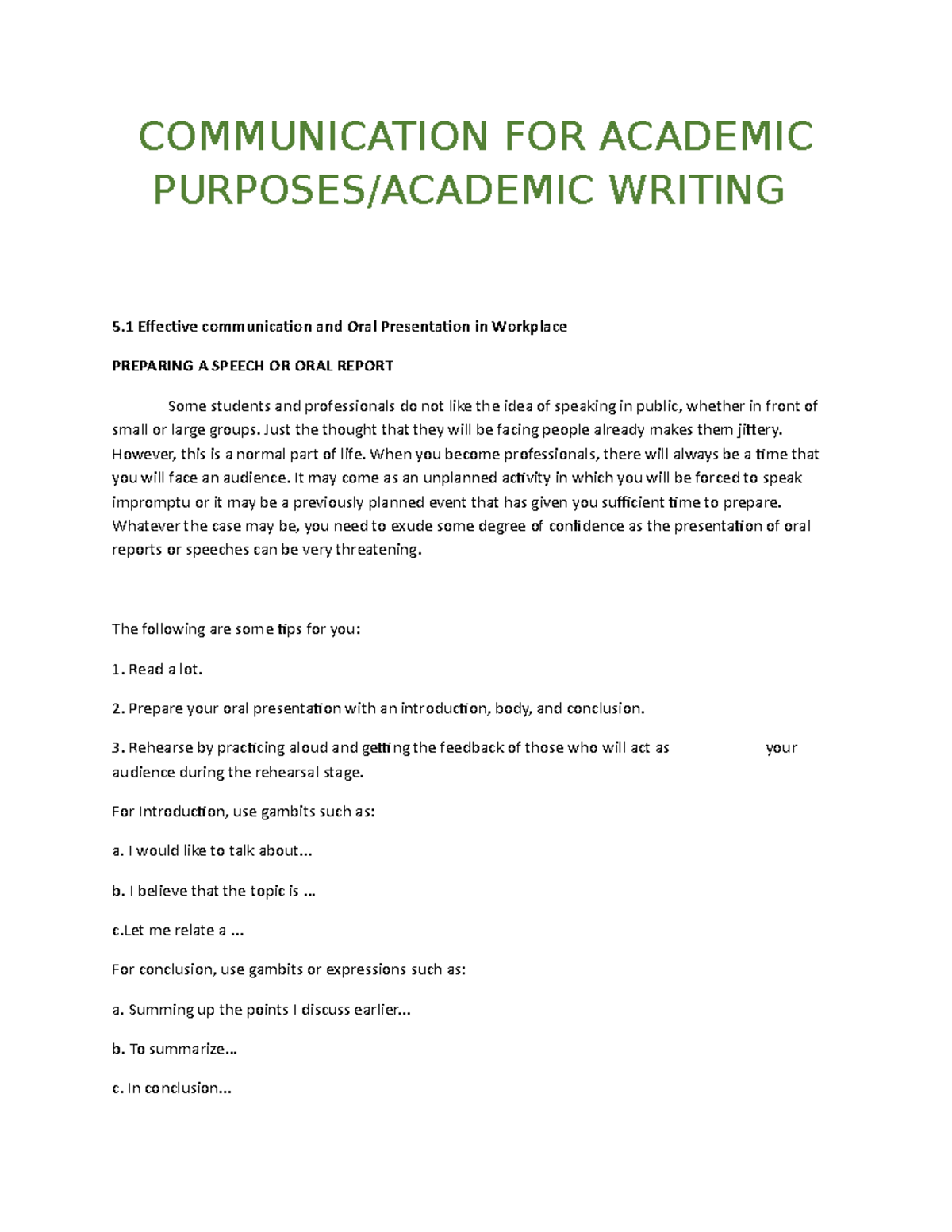 Communication FOR Academic Purposes OR Academic Writing - Industrial ...