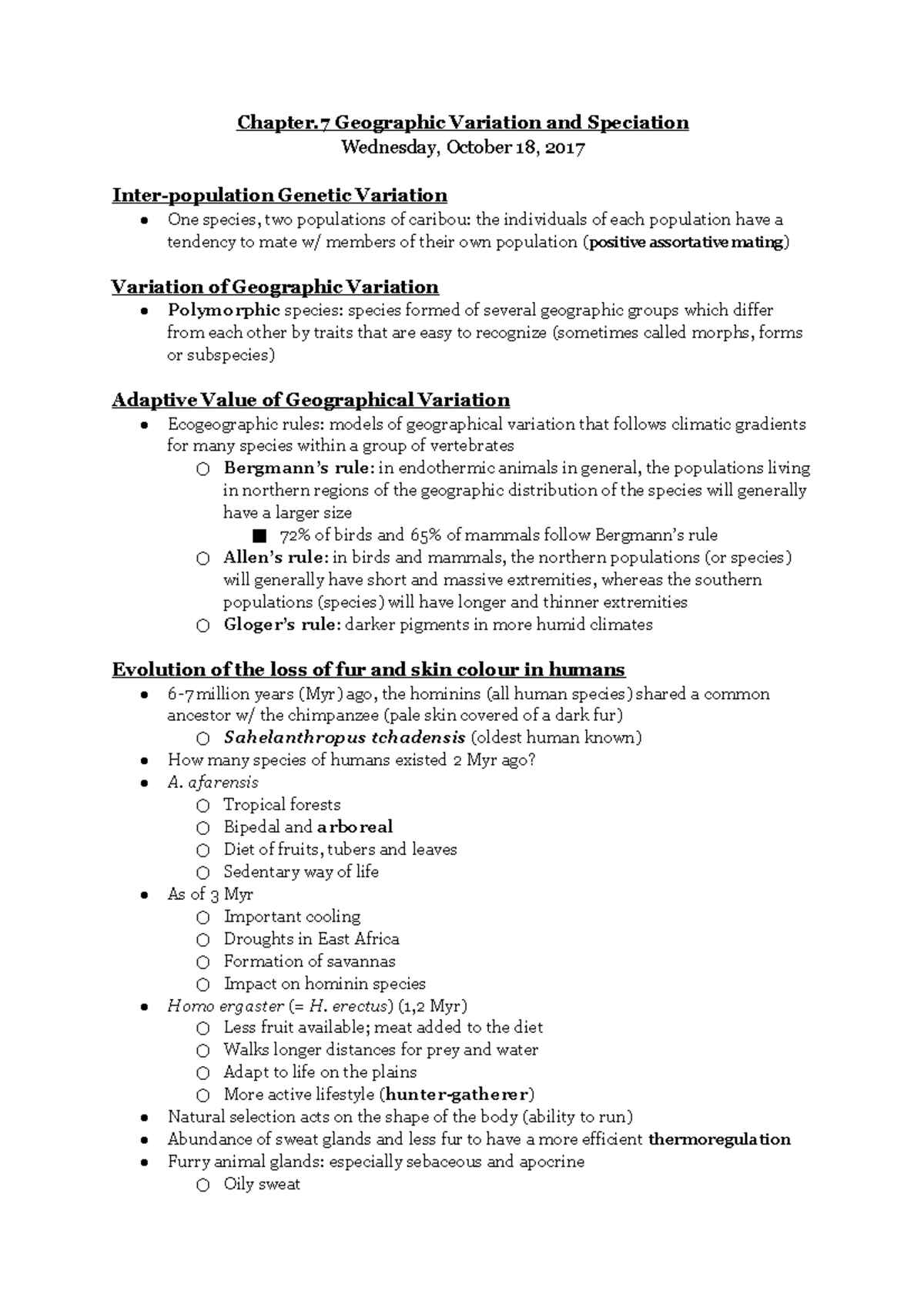 Ch.7 Geographic Variation and Speciation - Chapter Geographic Variation ...