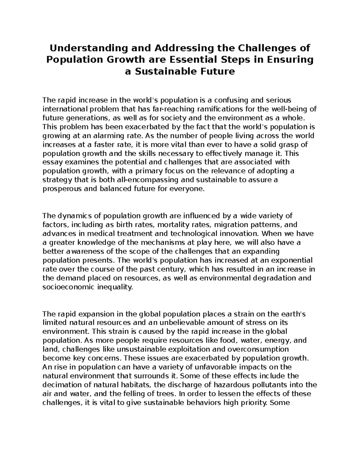 Understanding and Addressing the Challenges of Population Growth are ...