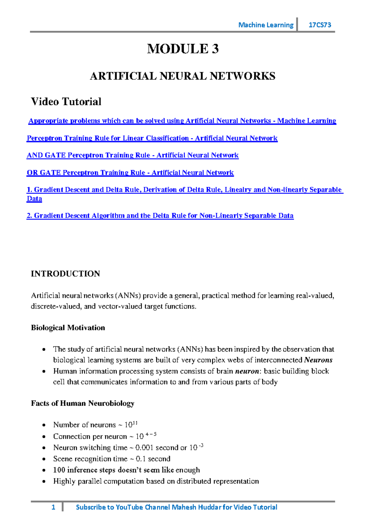 17cs73 Machine Learning Notes Vtupulse Module 3 Artificial Neural Networks Video Tutorial