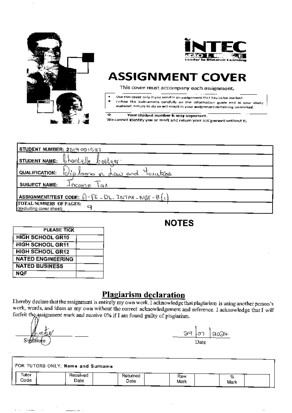 Tax Assignment-A-FE DL Intax NQF-B - iNTEC COLLECE Leader in Distance ...