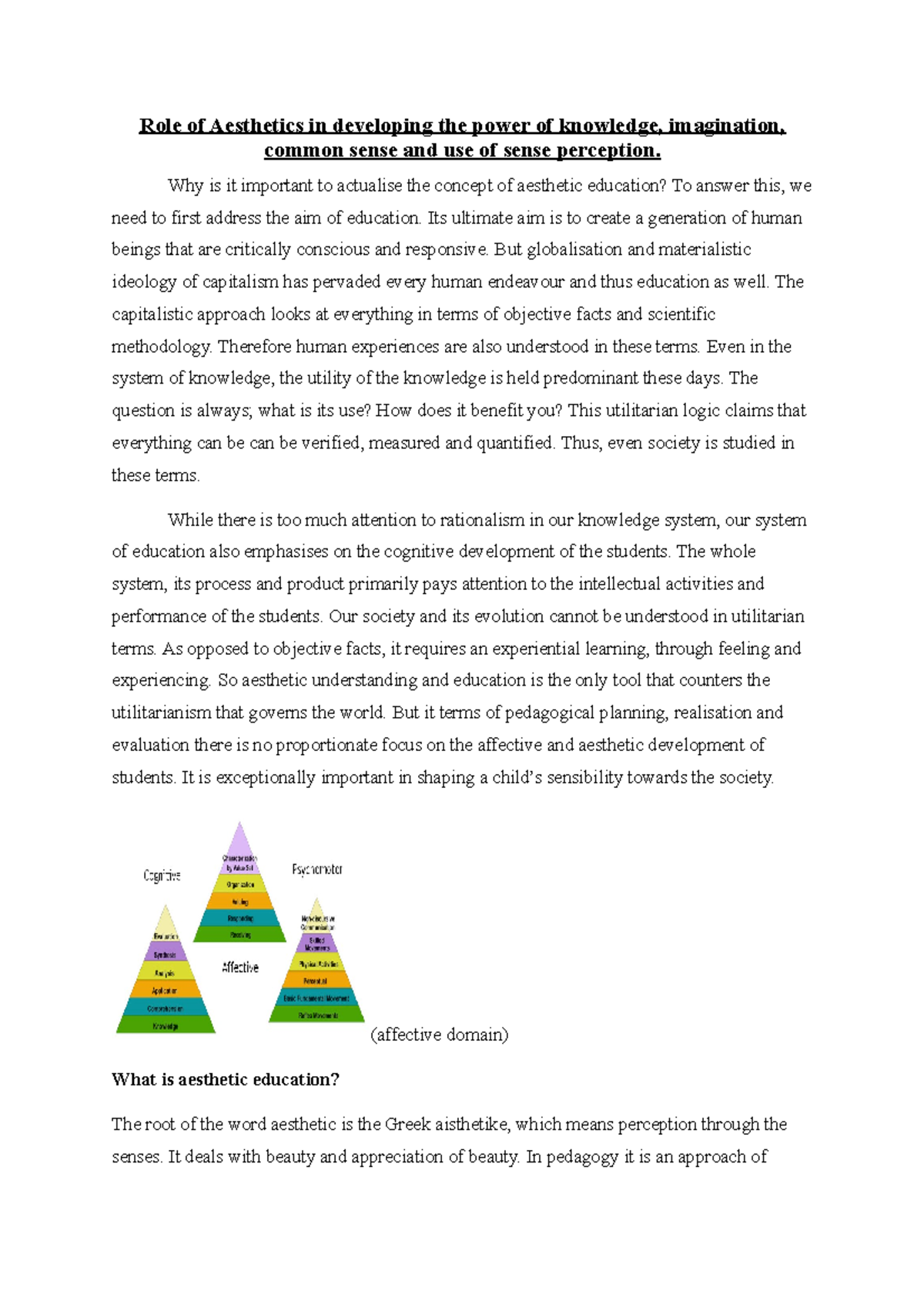 Aesthetic education - Role of Aesthetics in developing the power of ...