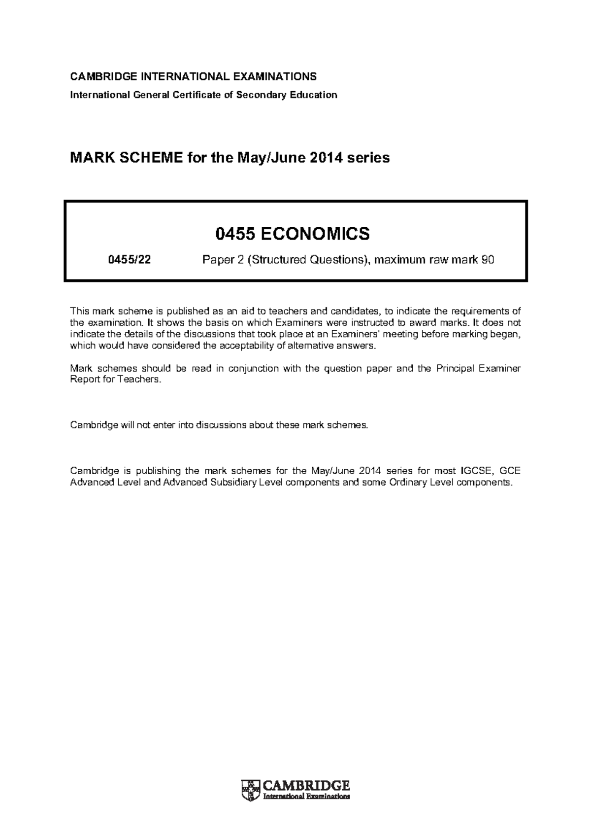 0455 s14 ms 22 - Practice Material - CAMBRIDGE INTERNATIONAL ...