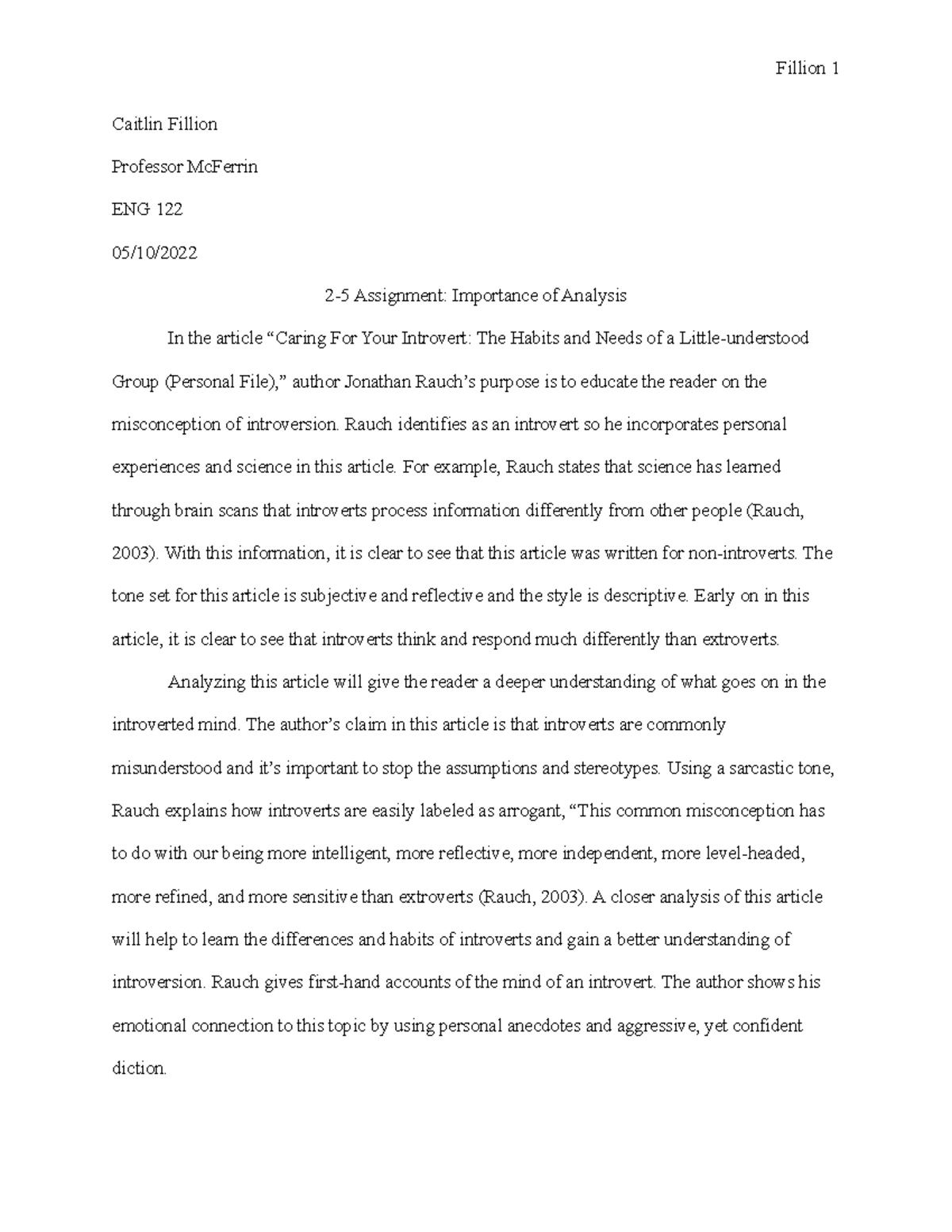 English Composition 1 - Fillion 1 Caitlin Fillion Professor McFerrin ...