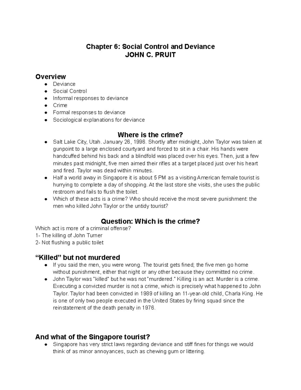 Chapter 6 Social Control and Deviance - Chapter 6: Social Control and ...