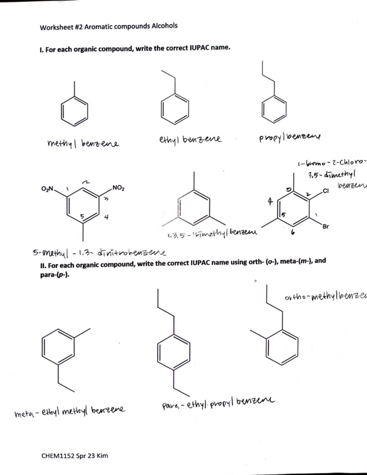 Worksheet 2 Answer key - Worksheet #2 Aromatic compounds Alcohols I ...