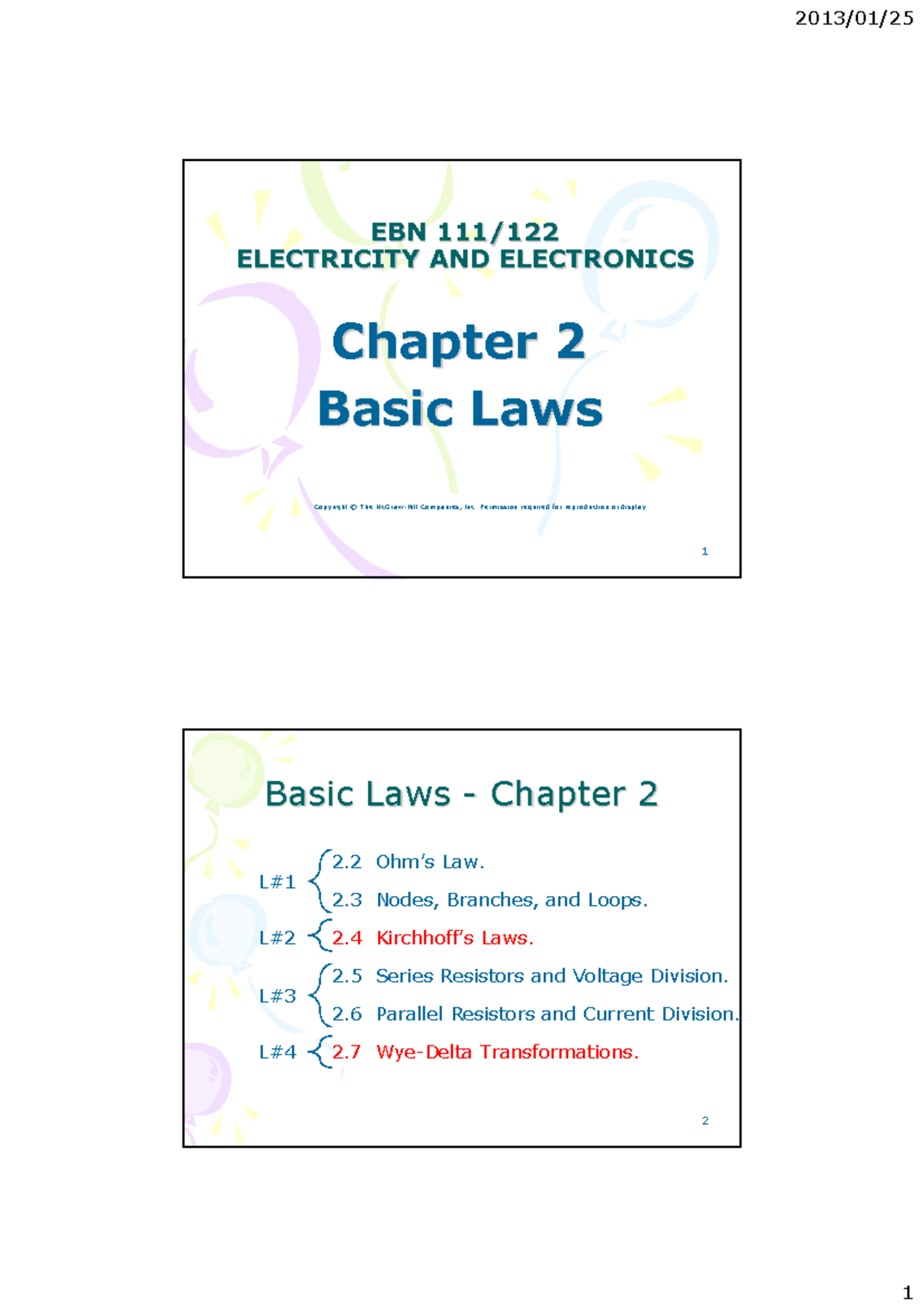 EBN111-122 Chap 2 2013 - Lecture notes - 1 Chapter 2 Basic Laws ...