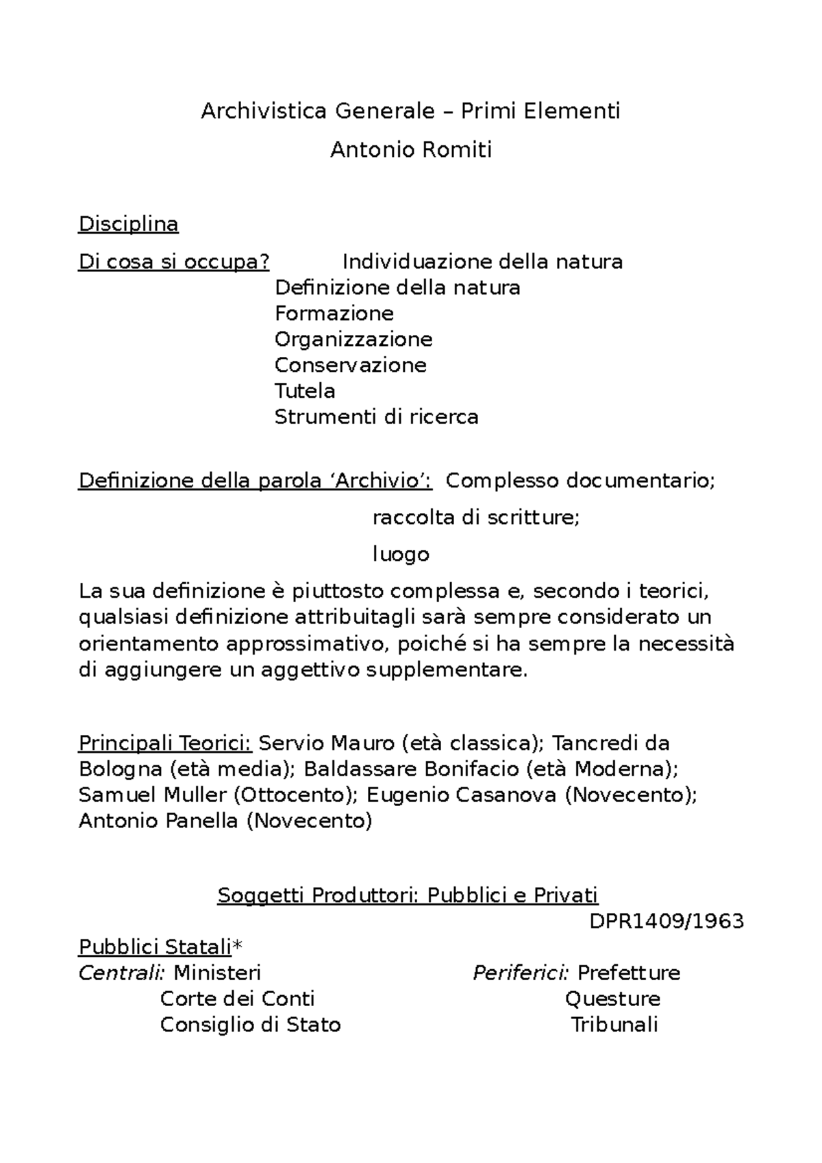Archivistica Generale schema - Archivistica Generale – Primi Elementi ...