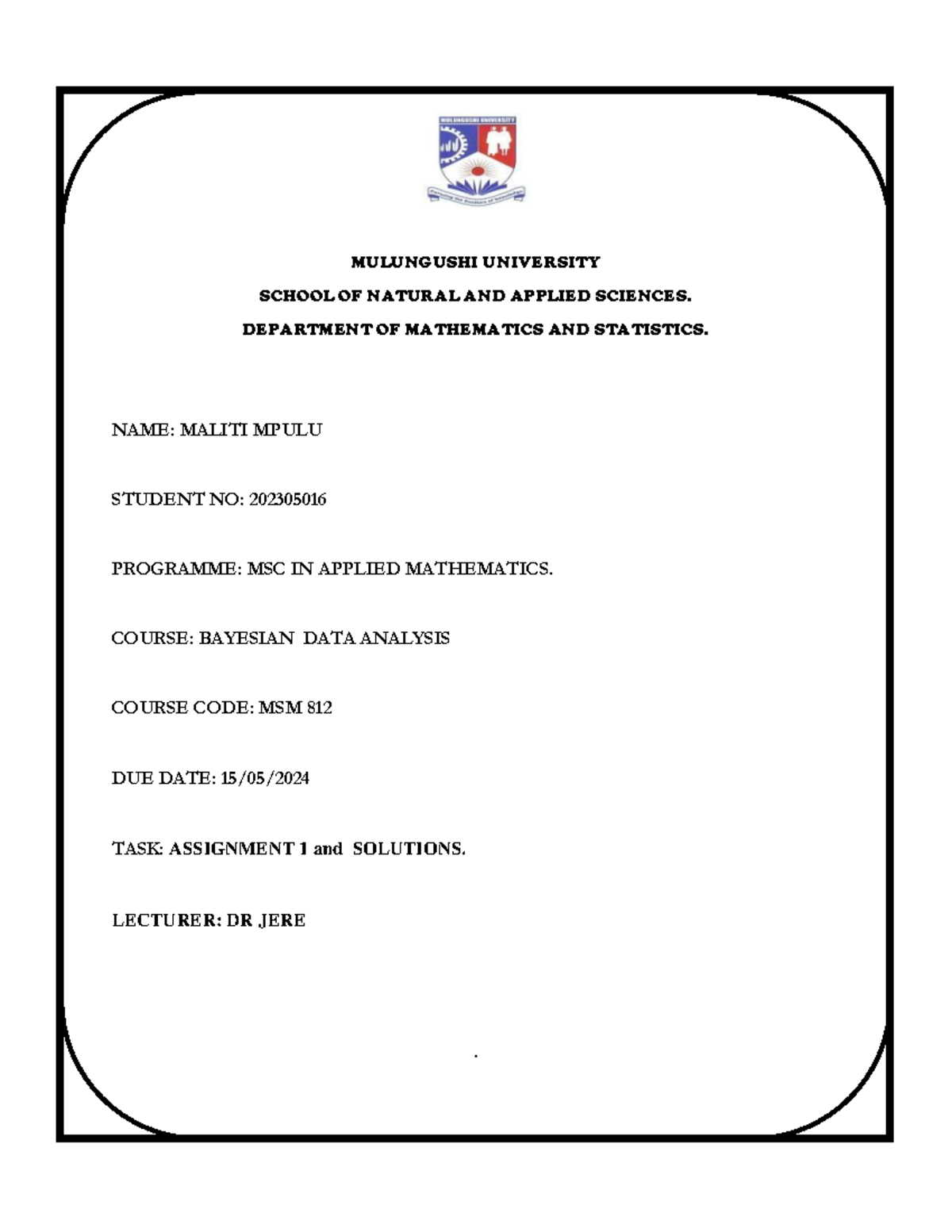 MSM812 Final - Summary Mathematics 1 - MULUNGUSHI UNIVERSITY SCHOOL OF ...