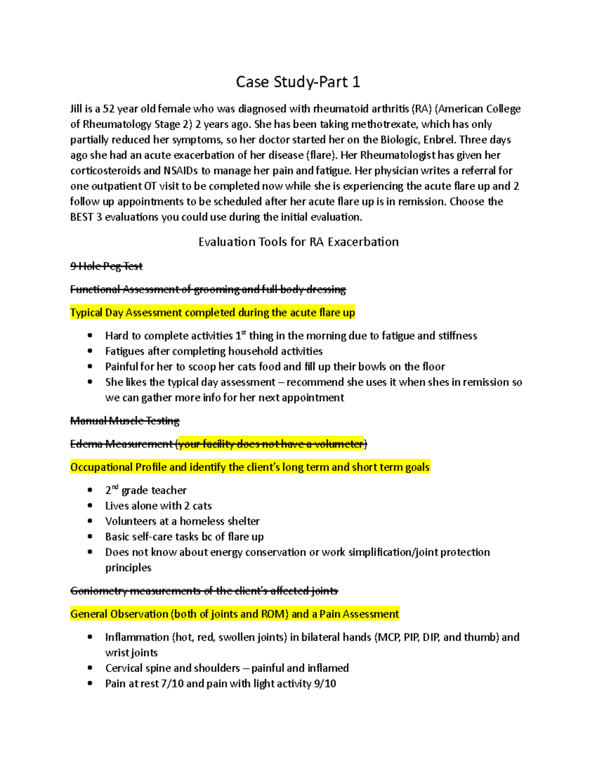 RA Case Study - Case Study-Part 1 Jill is a 52 year old female who was ...