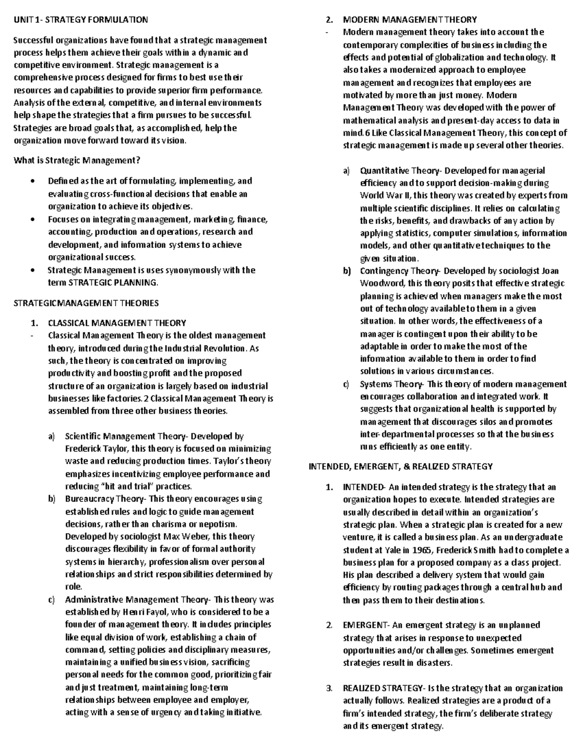 UNIT 1 - none - UNIT 1- STRATEGY FORMULATION Successful organizations ...