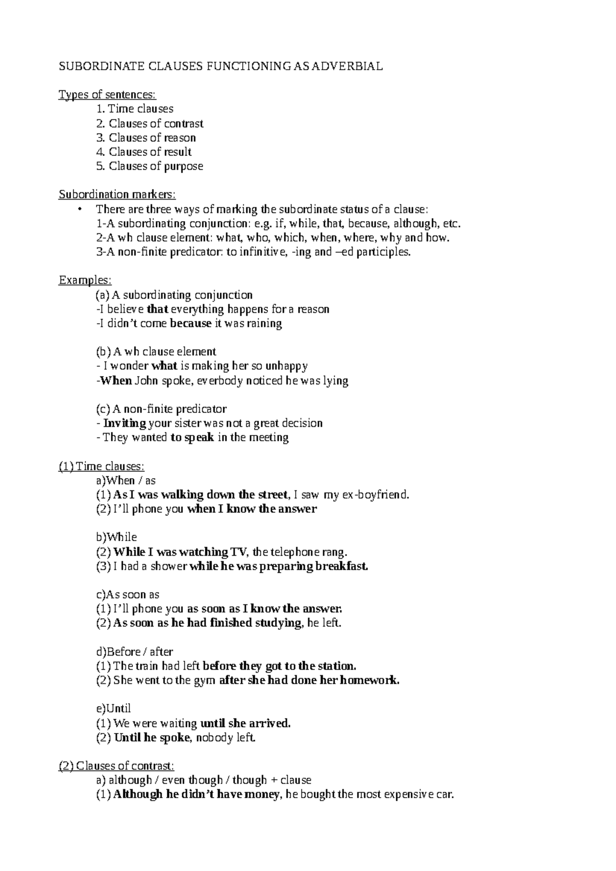 3. Subordinate clauses functioning as adverbial - SUBORDINATE CLAUSES ...