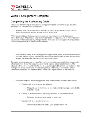 Week 3 Assignment - Week 3 Assignment Template Completing the Accounting Cycle Respond to the ...