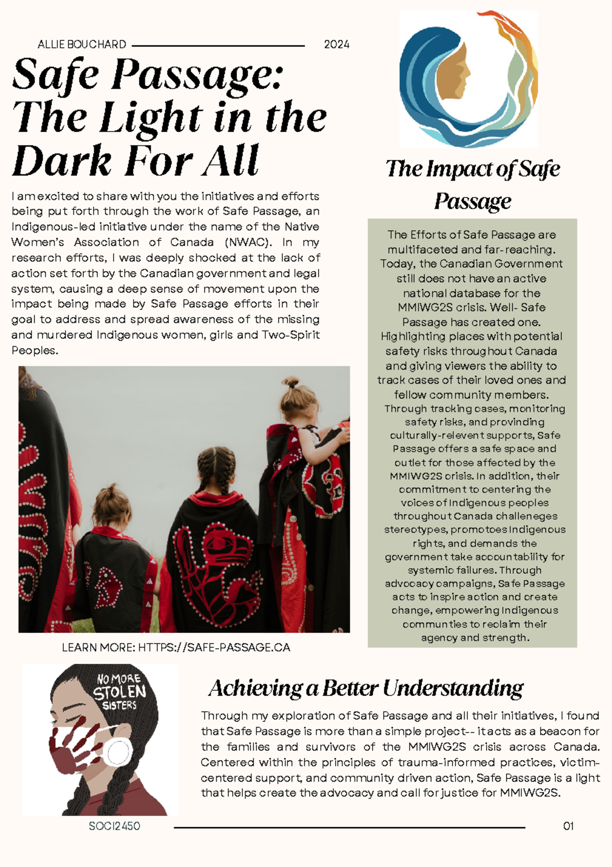 SOCI2450-What I Learned - ALLIE BOUCHARD SOCI2450 01 Safe Passage: The ...