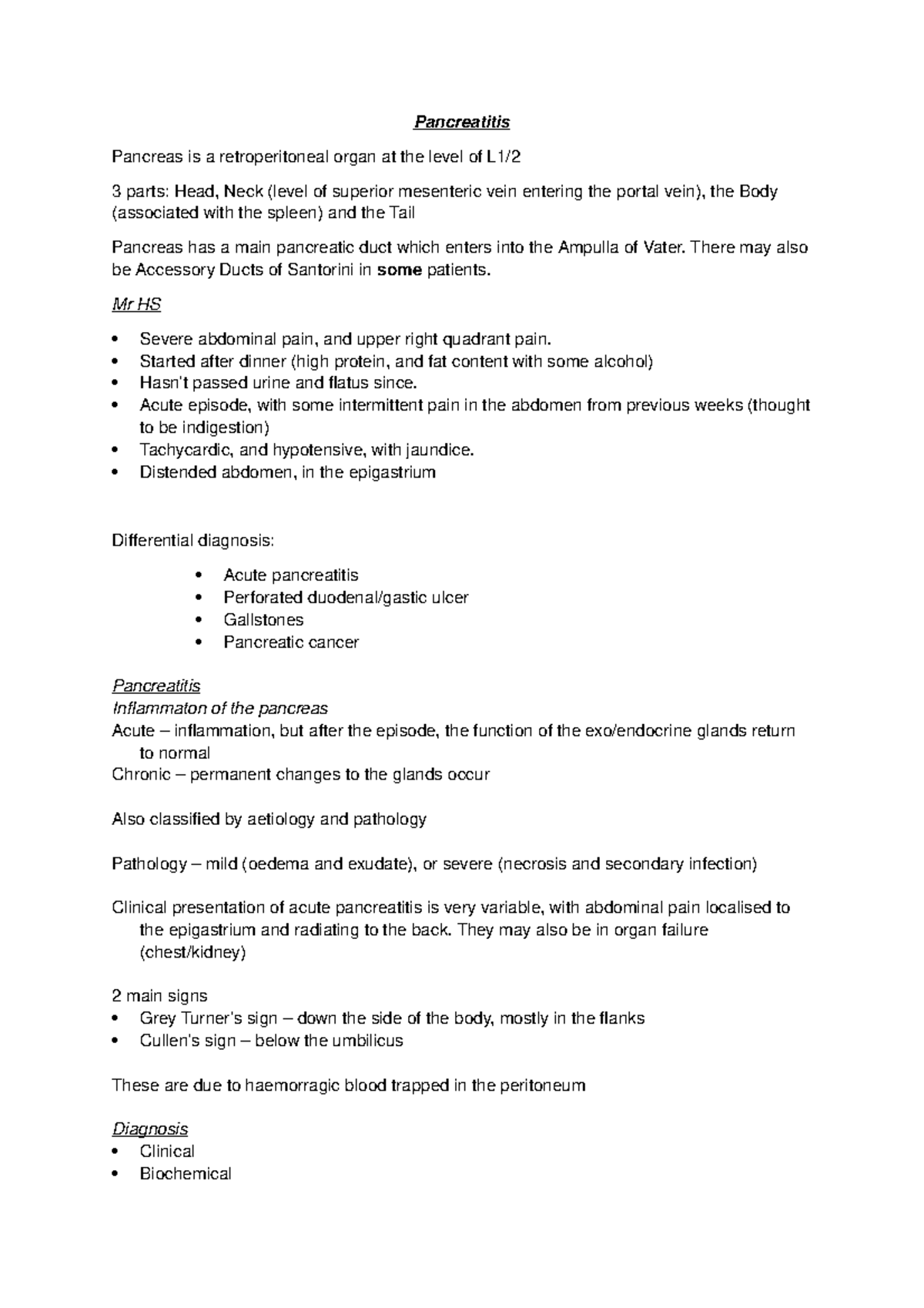 9 - Pancreatitis - Notes from Year 1 - Pancreatitis Pancreas is a ...