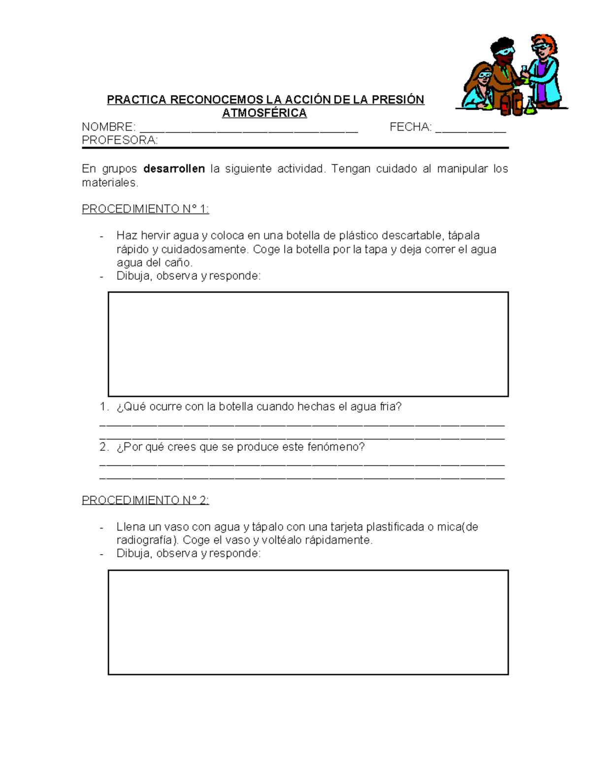 Practica presión atmosférica - PRACTICA RECONOCEMOS LA ACCIÓN DE LA ...