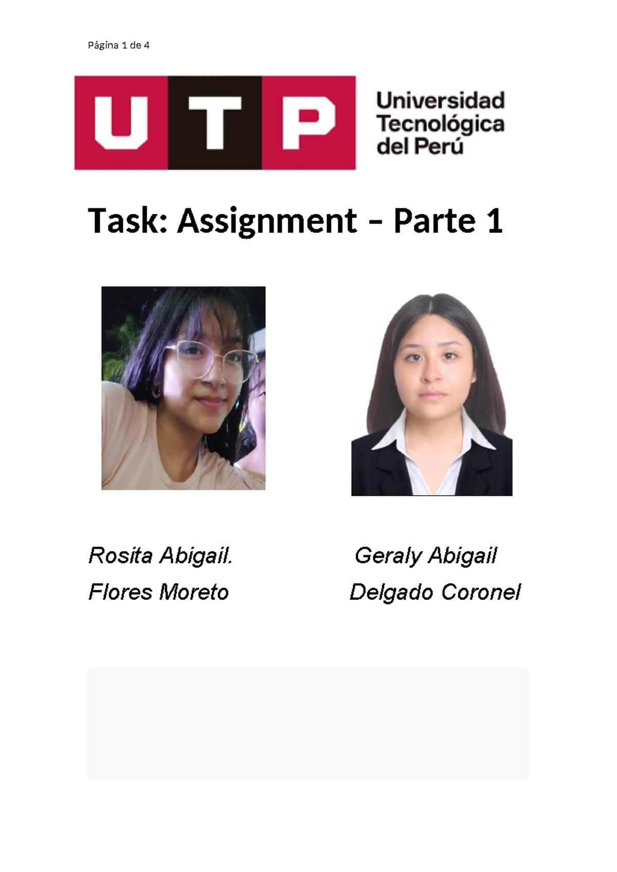 Part 1 ingles - Parte 1 del proyecto final - Task: Assignment – Parte 1 Rosita Abigail. Geraly ...