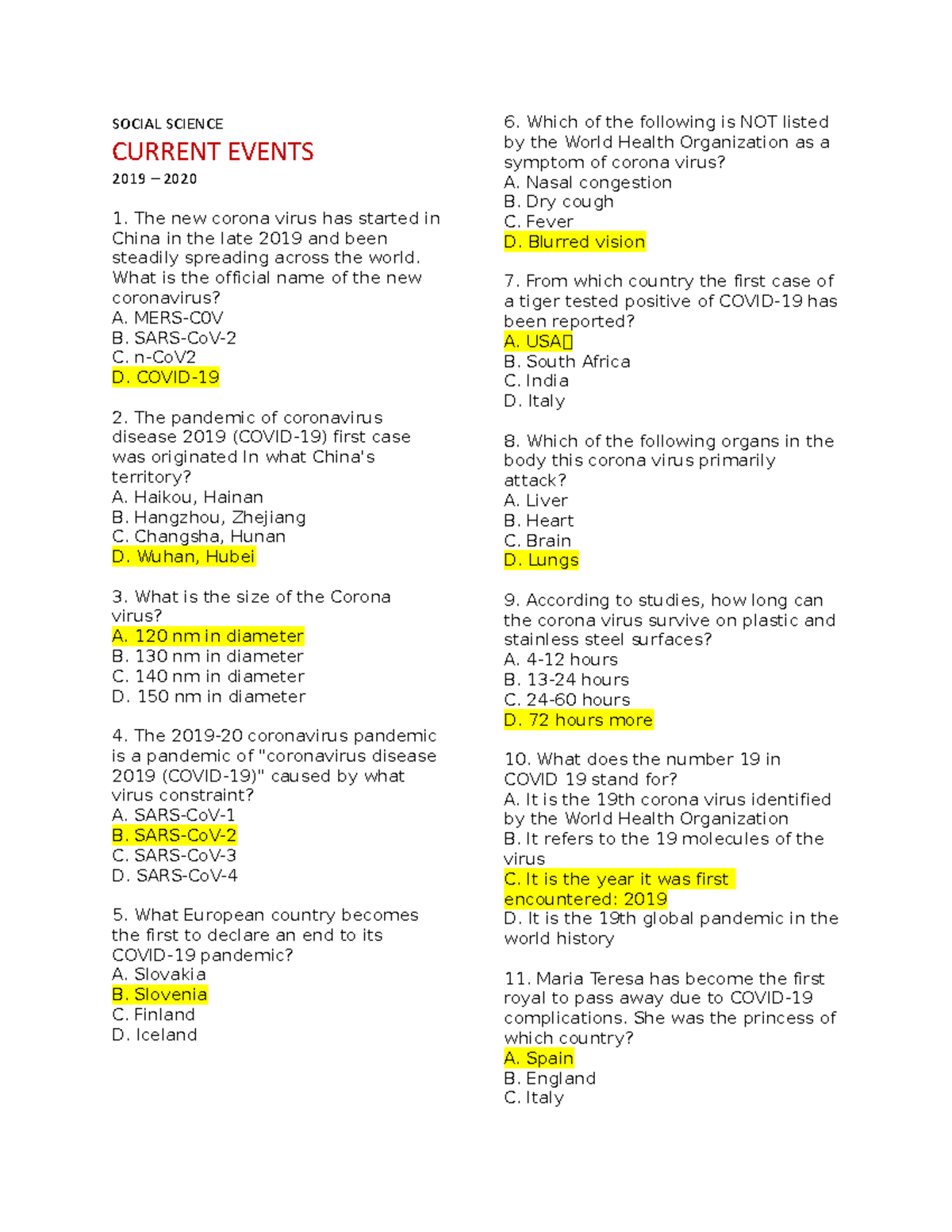 Current Events 2019-2020 - SOCIAL SCIENCE CURRENT EVENTS 2019 – 2020 ...