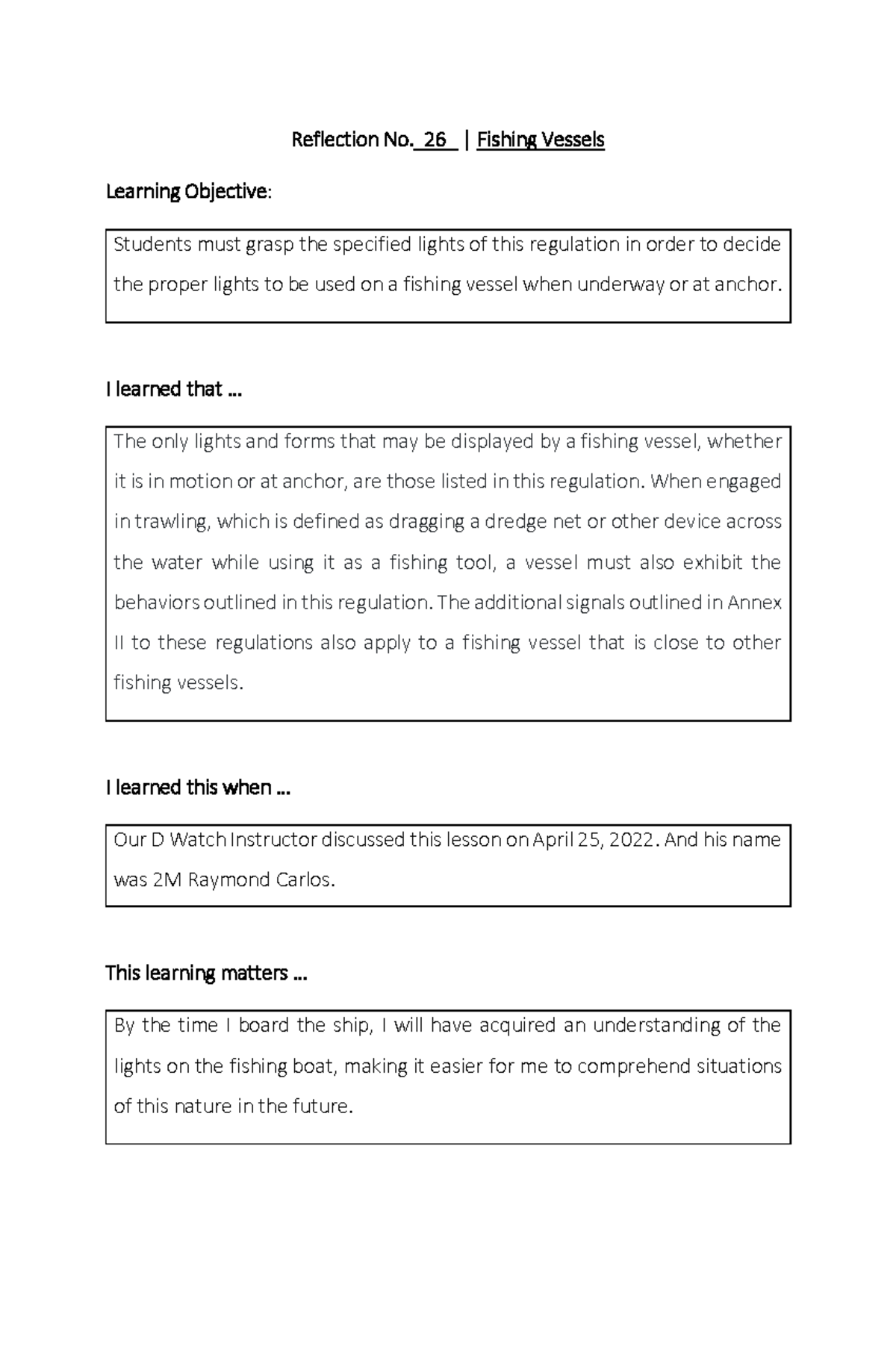 Rule 26 Reflection - Reflection No._ 26 _ | Fishing Vessels Learning ...