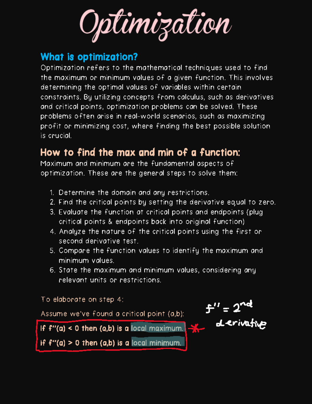 Optimization Summary - Calculus - What is optimization? Optimization ...