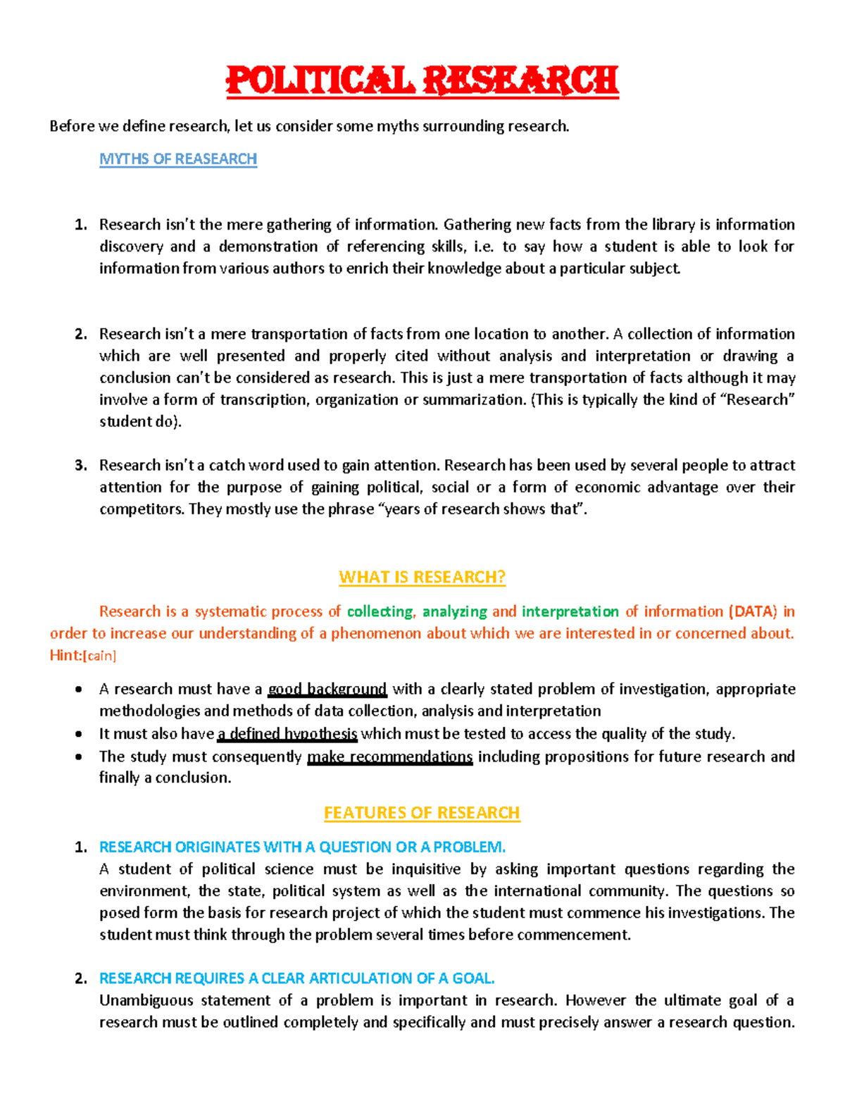 Political Research (Autosaved)-1-1 - POLITICAL RESEARCH Before we ...