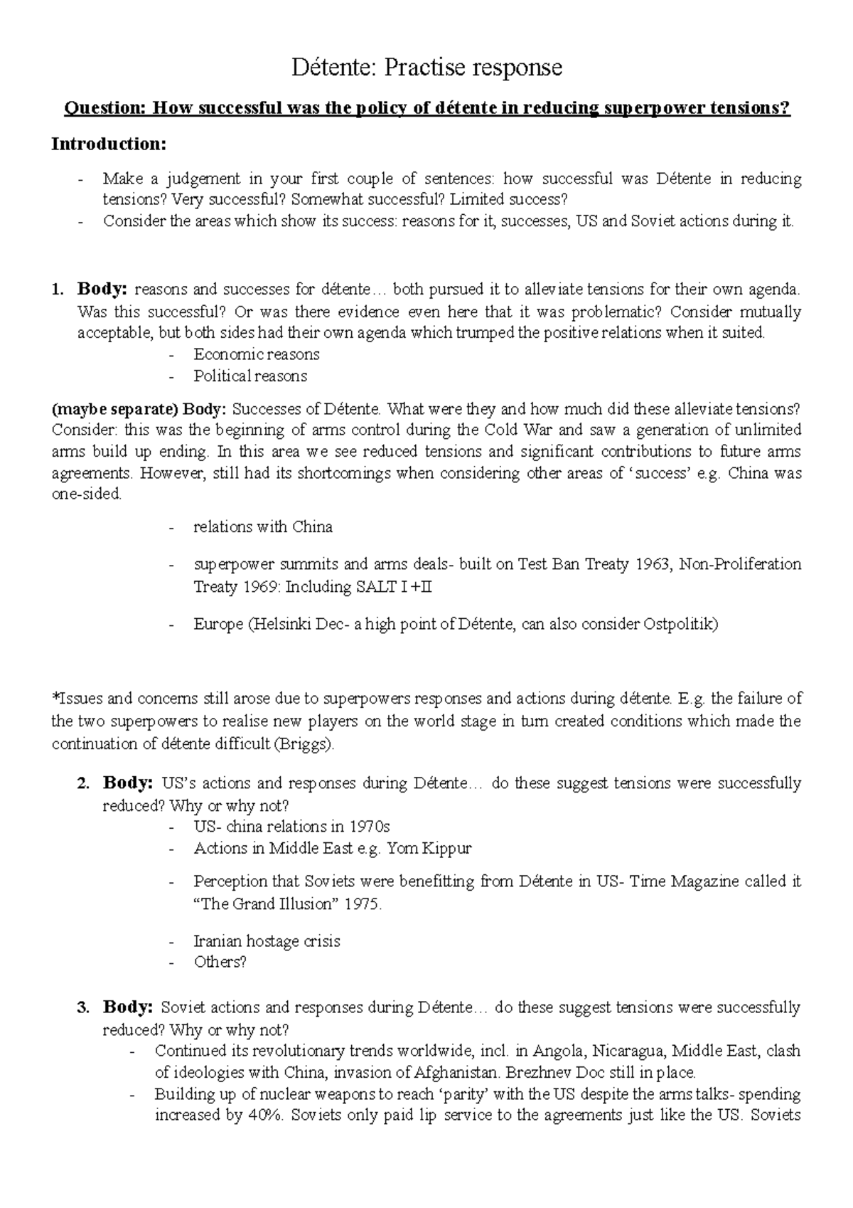 Détente - Sample Essay to be altered depending on given question ...