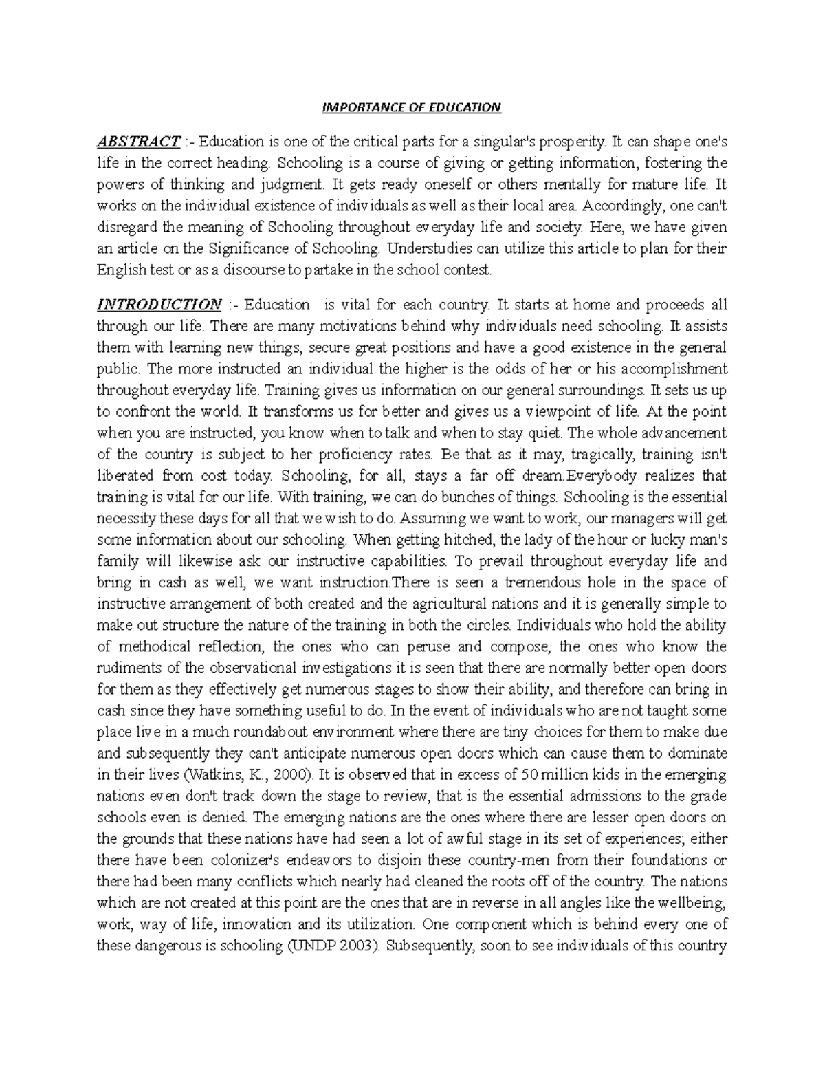 Importance OF Education - IMPORTANCE OF EDUCATION ABSTRACT :- Education ...