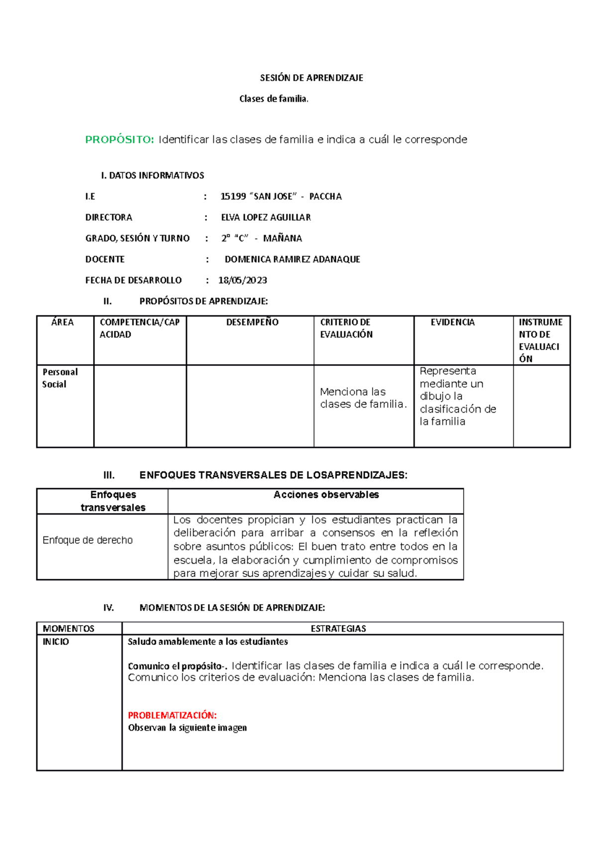 Clases defamilia - nomlo aw - SESIÓN DE APRENDIZAJE Clases de familia ...