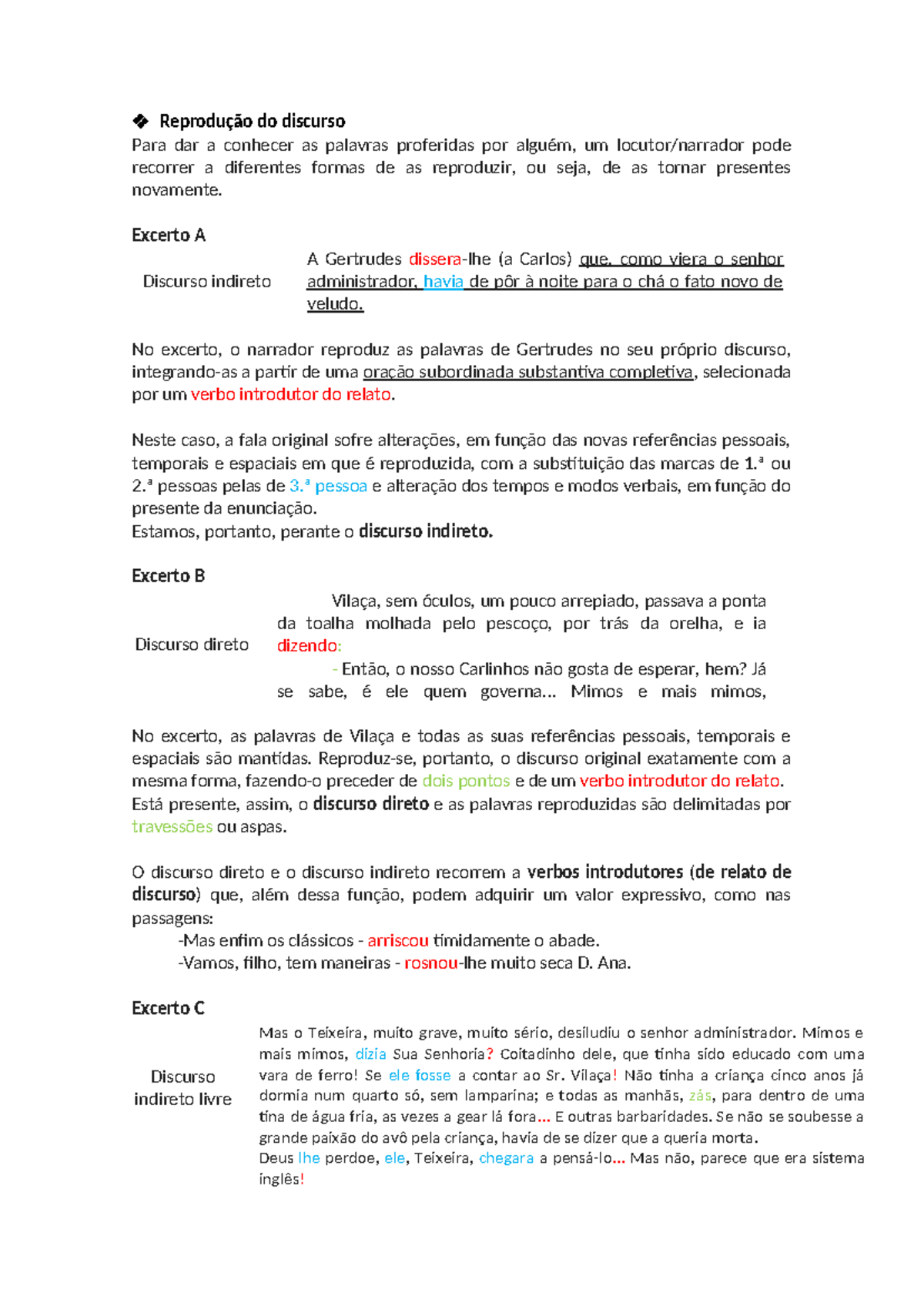 Gramatica 3periodo - Reprodução do discurso Para dar a conhecer as ...
