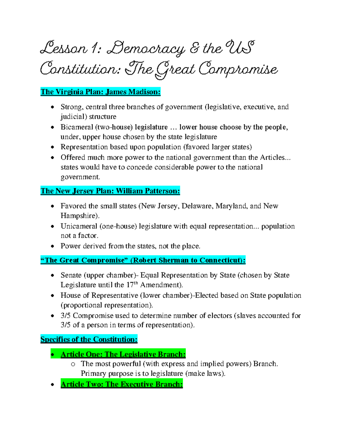 Lesson 1- Democracy and the US Constitution Notes - Lesson 1: Democracy ...