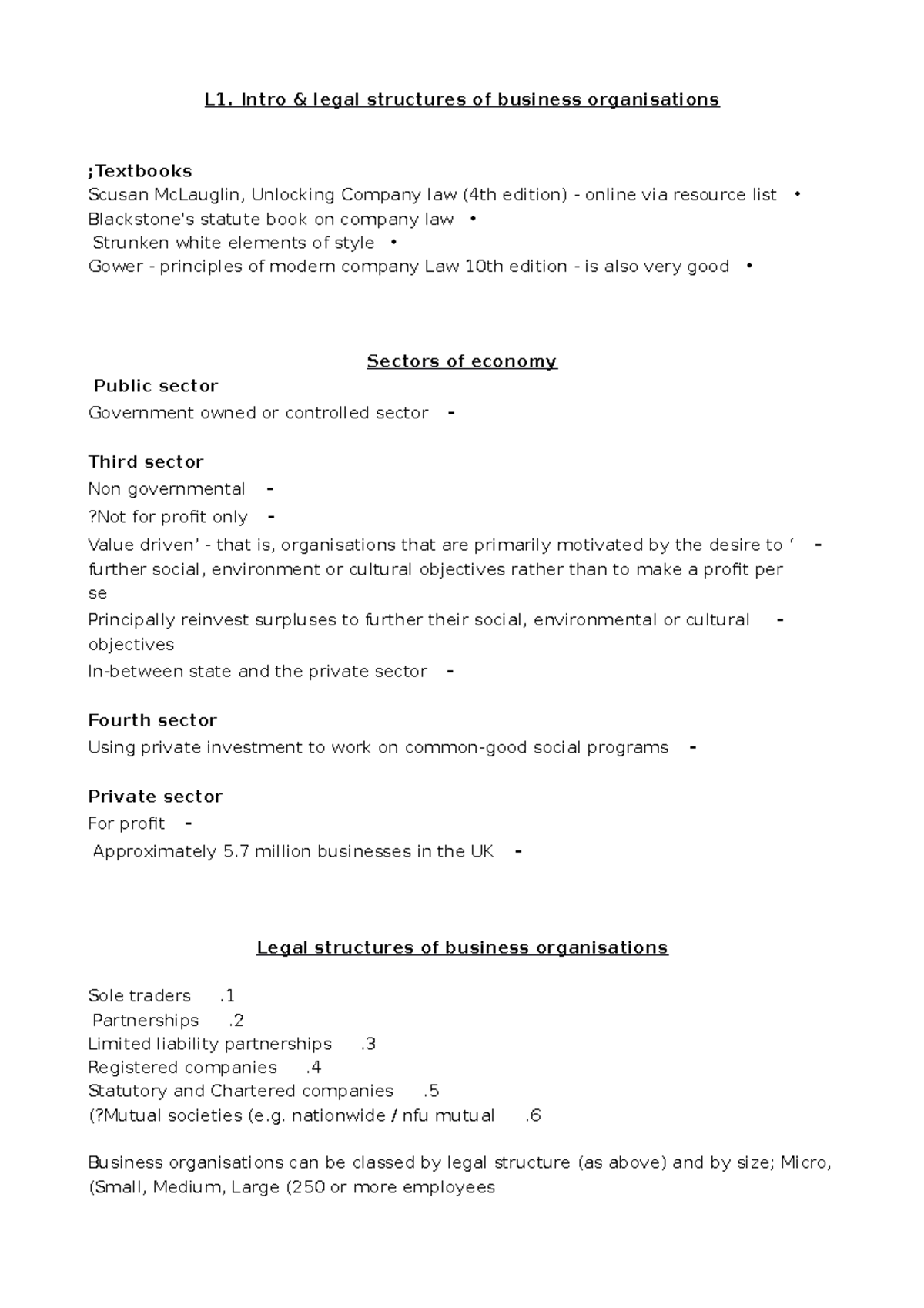 L1. Intro & legal structures of business organisations - L1. Intro ...