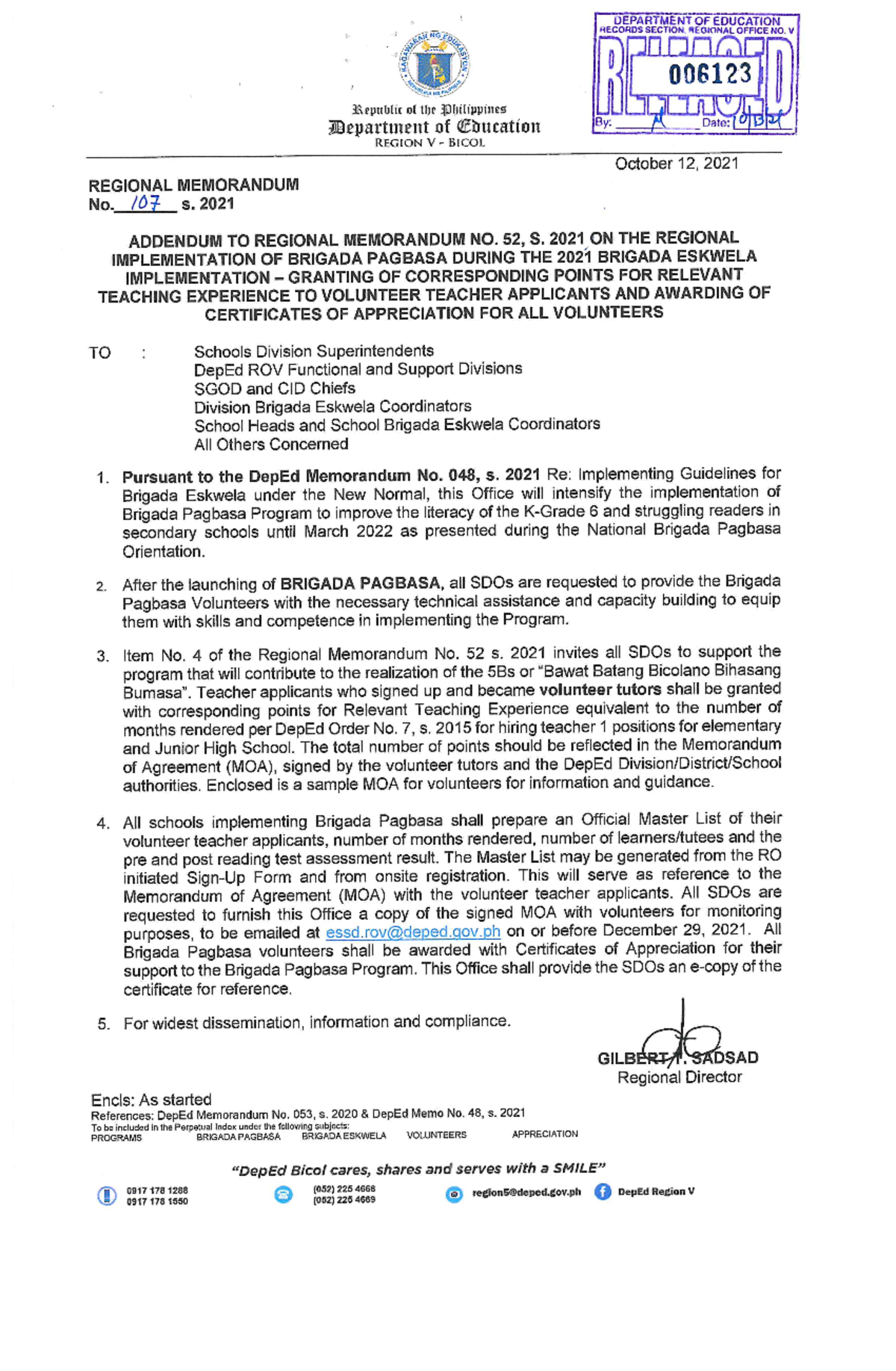 RM 107 s2021-Addendum-to-Regional-Memorandum-No - Education - Studocu
