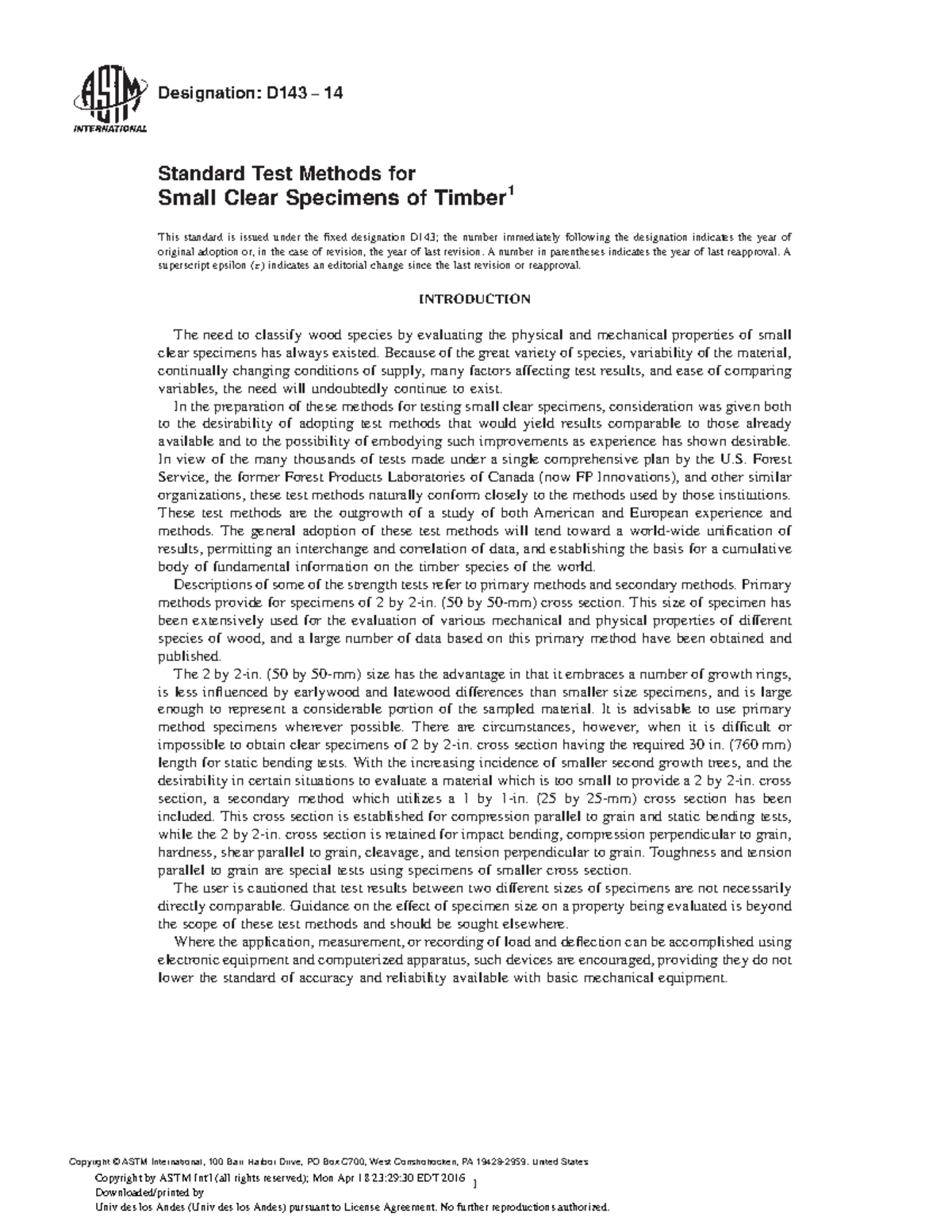 NORMA ASTM D 143 - Designation: D143− 14 Standard Test Methods for ...